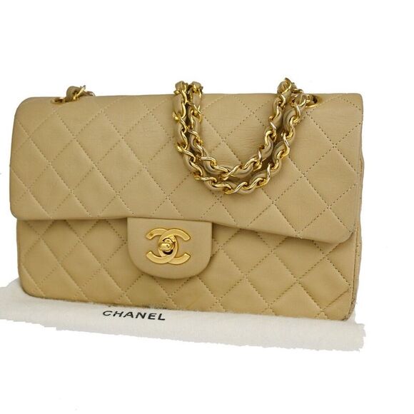 CHANEL | Bags | Chanel Classic Flap Beige Leather Shoulder Bag Preowned ...